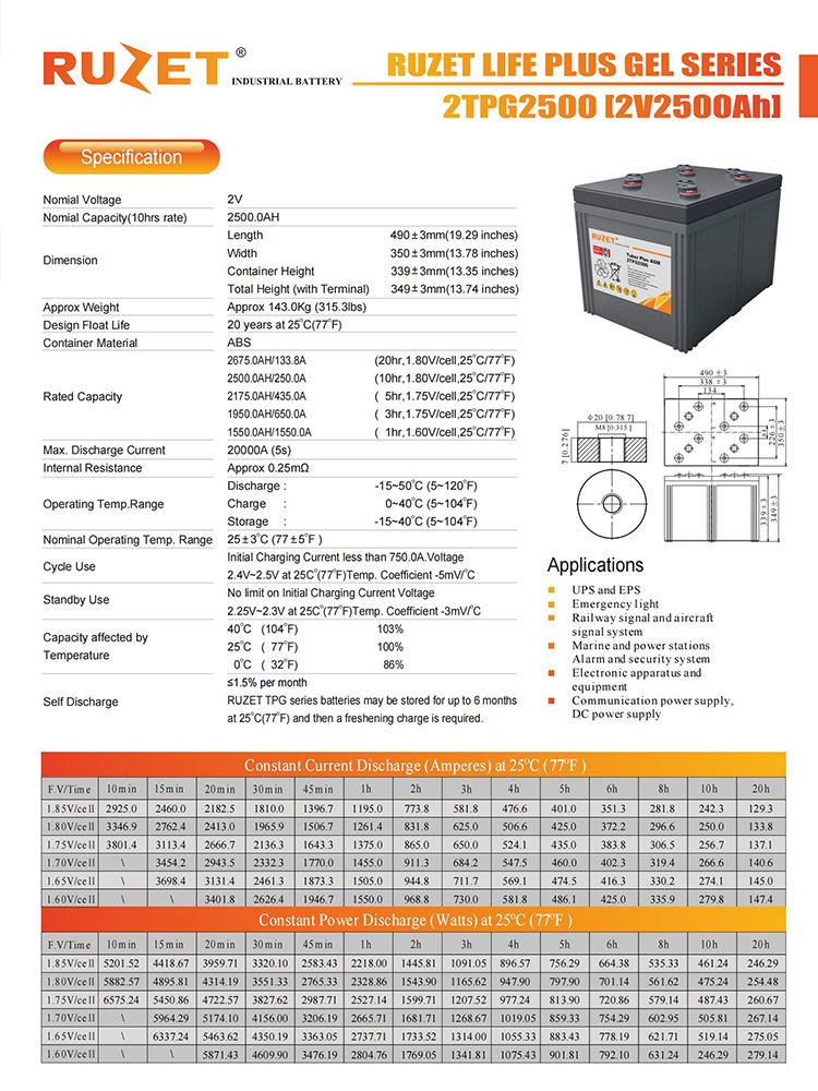 RUZET 胶体电池 2TPG2500 2V 2500AH 单位：只_蓄电池_电源_配电/照明/电气_赣江诚化工业品商城 - Powered ...